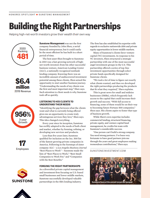 Inc. 5000 Honoree Spotlight: ALC's Sister Company - Sunstone Management ...